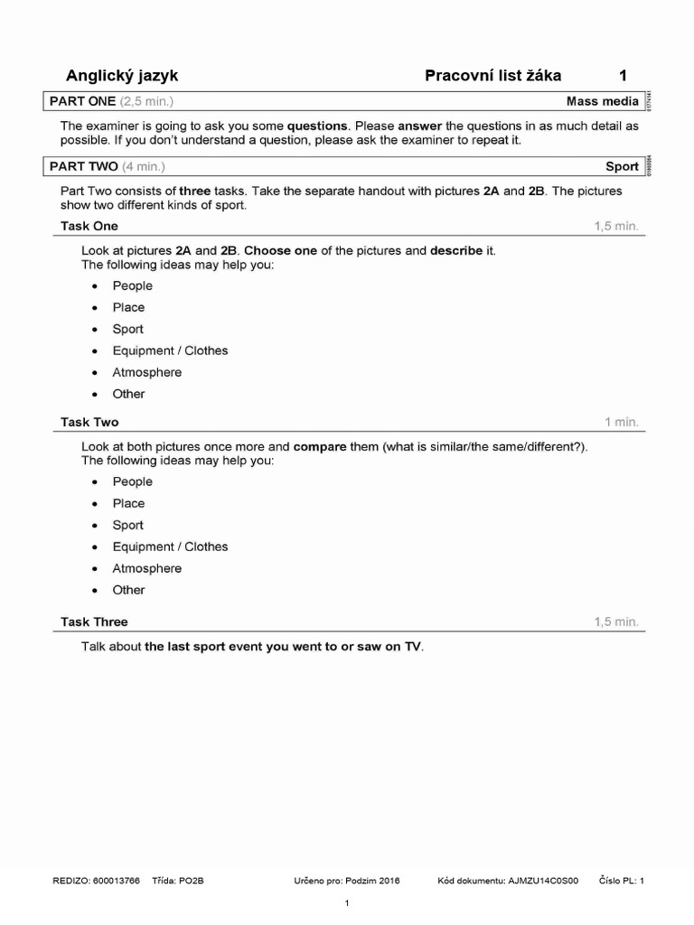 Pracovní Listy Anj Po2b Podzim 2016 | PDF
