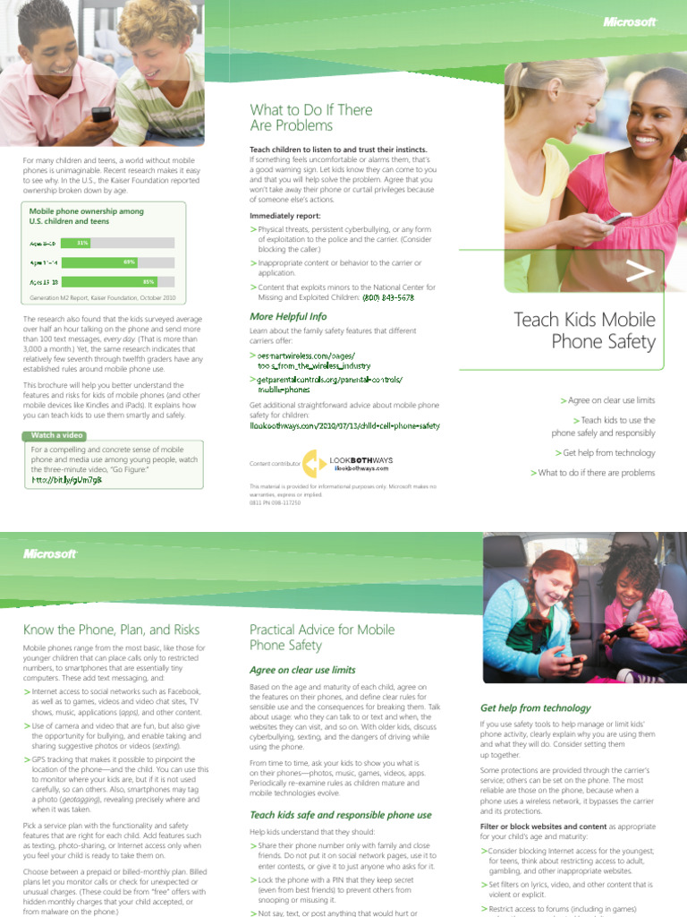 Teach Kids Mobile Phone Safety Brochure | PDF | Cyberbullying | Computing