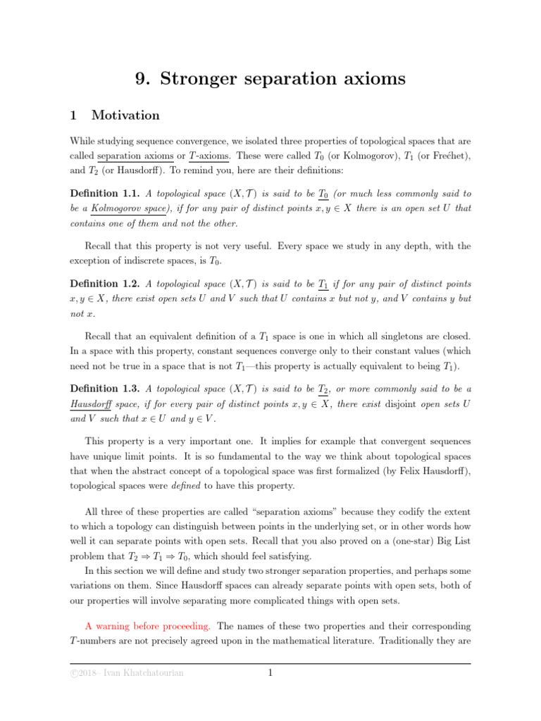 Stronger Separation Axioms in Topology | PDF | Topological Spaces ...
