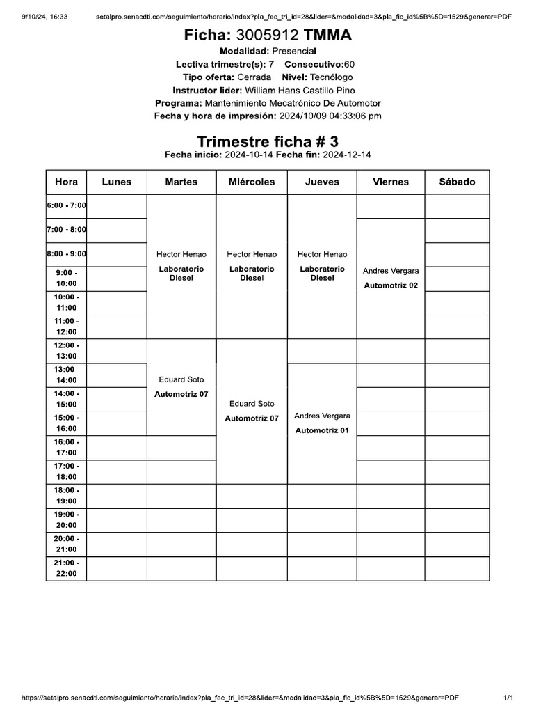 Horario Tmma 60 | PDF
