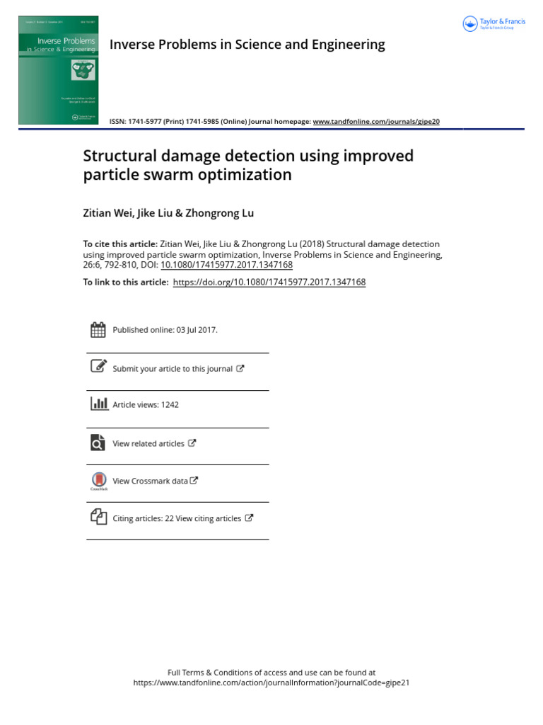 Structural Damage Detection Using Improved Particle Swarm Optimization-2018 | PDF | Mathematical ...