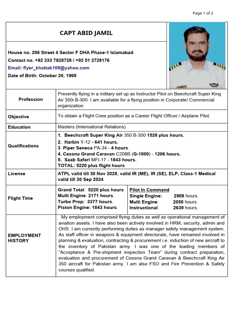 Experienced Military Pilot Resume | PDF | Flight Instructor | Aviation