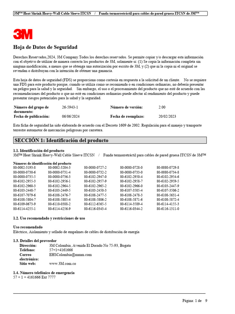 3M™ Heat Shrink Heavy-Wall Cable Sleeve ITCSN | PDF | Mercancías ...
