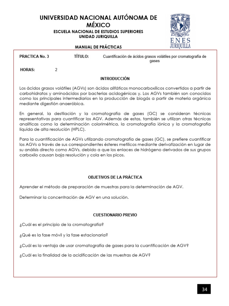 Practica 3. AGV | PDF | Cromatografía | Compuestos químicos