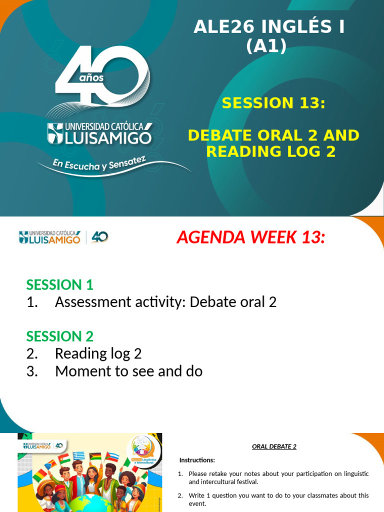 Session 13 - Debate Oral 2 and Reading Log 2 | PDF