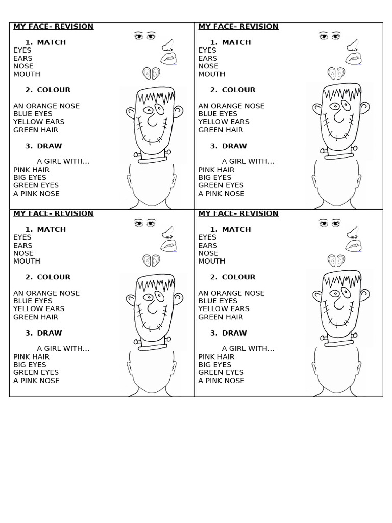 My Face Vocabulary Oneonone Activities - 116048 | PDF