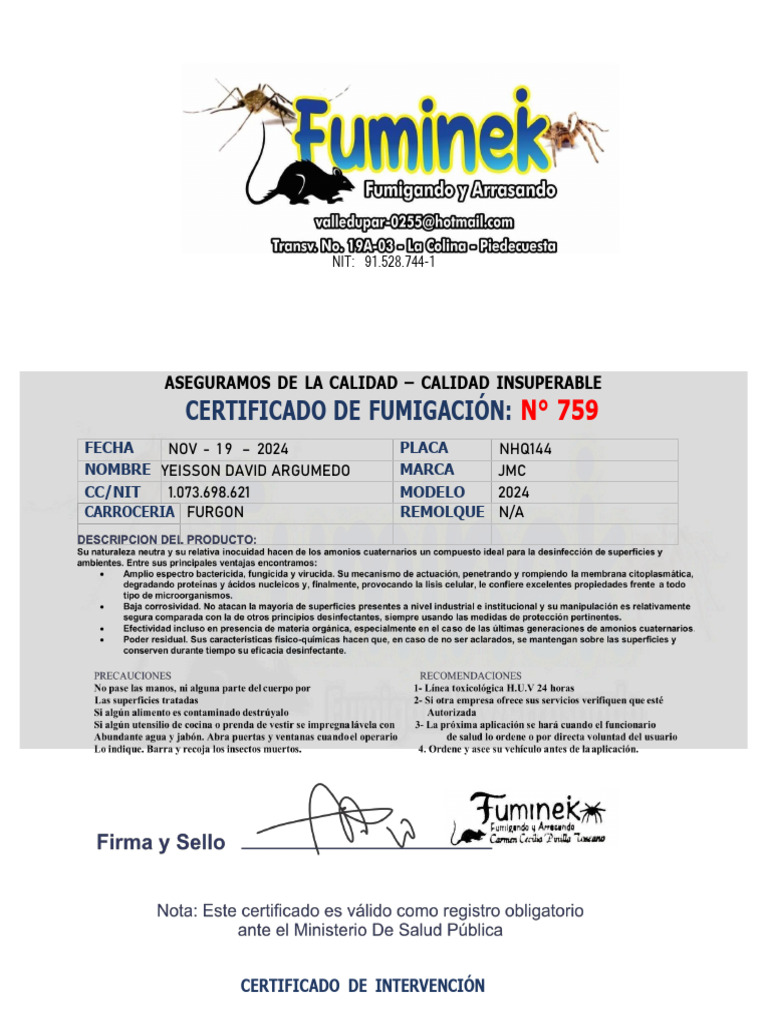 Fumigaciones y Saneamiento Ambiental 2024 | PDF