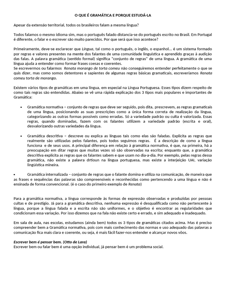 O Que é Gramática Pdf Gramática Português Idioma