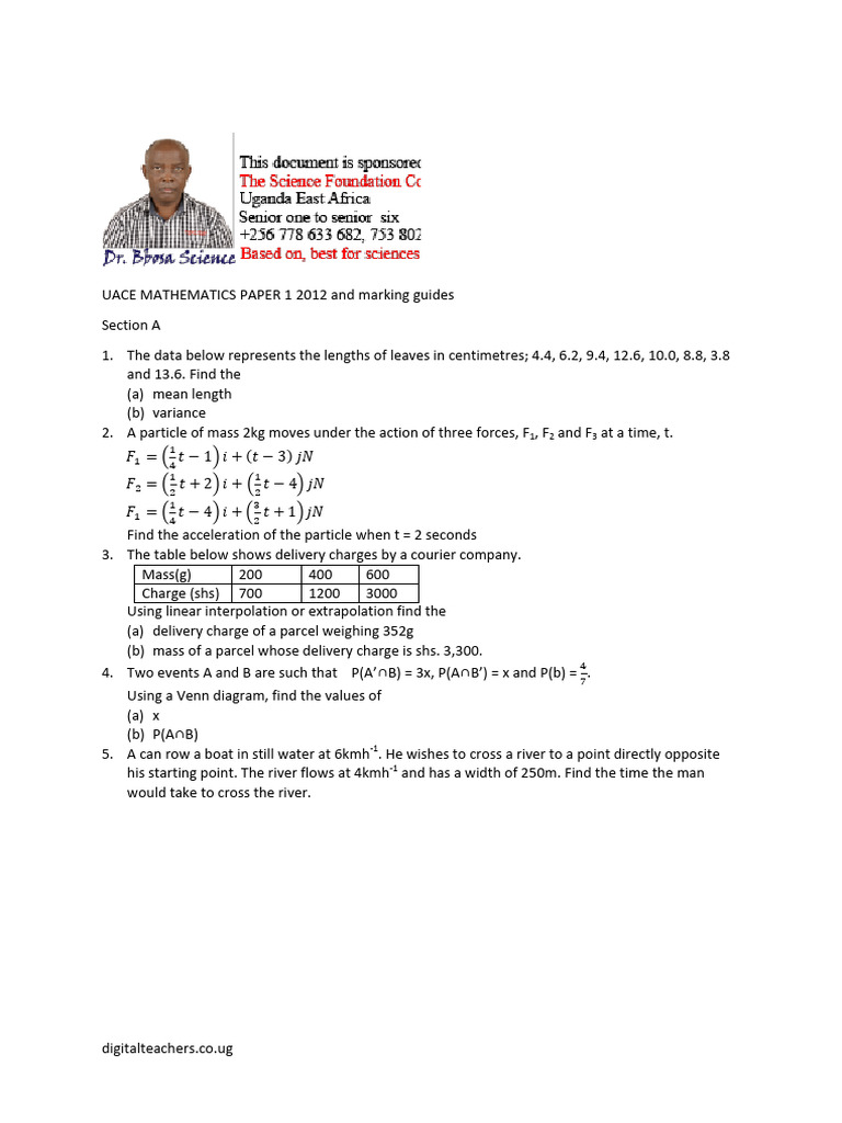 Uace Mathematics Paper 2 2011 and Marking Guide | PDF | Physics