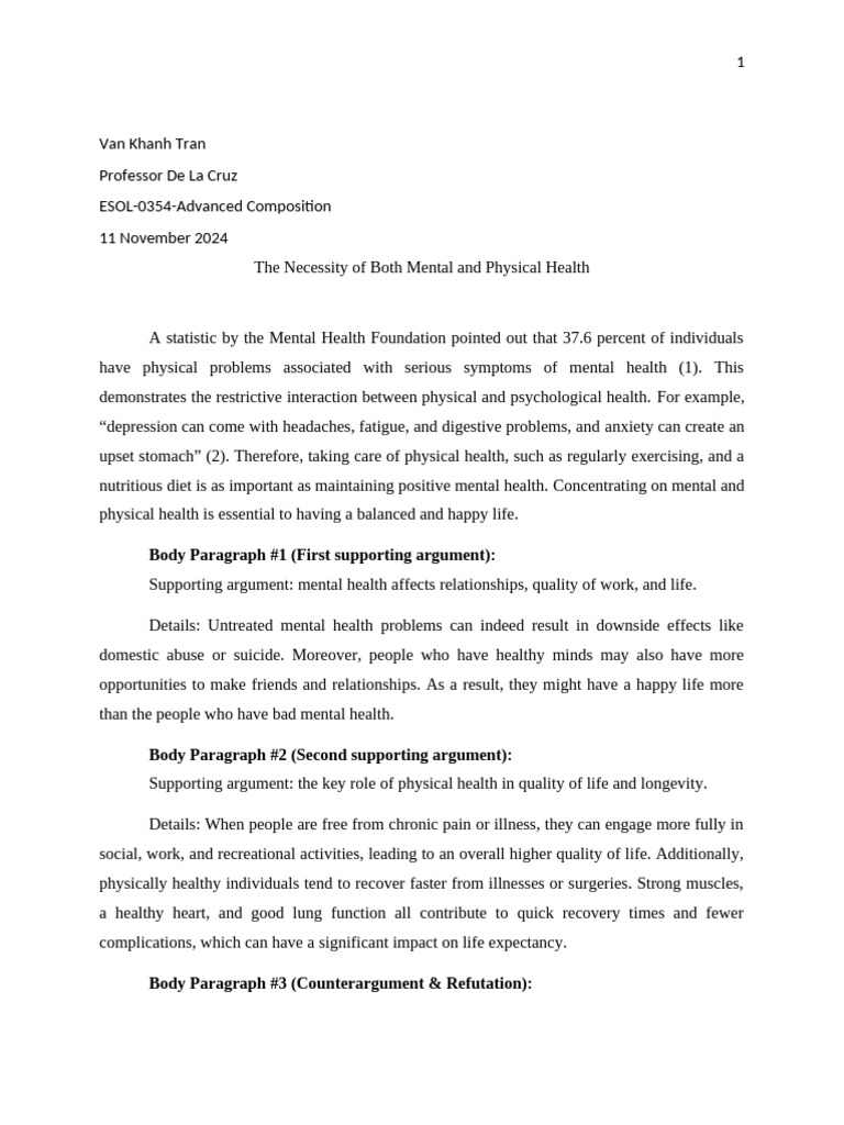 Argumentative Topics and Essay | PDF | Mental Health | Mental Disorder