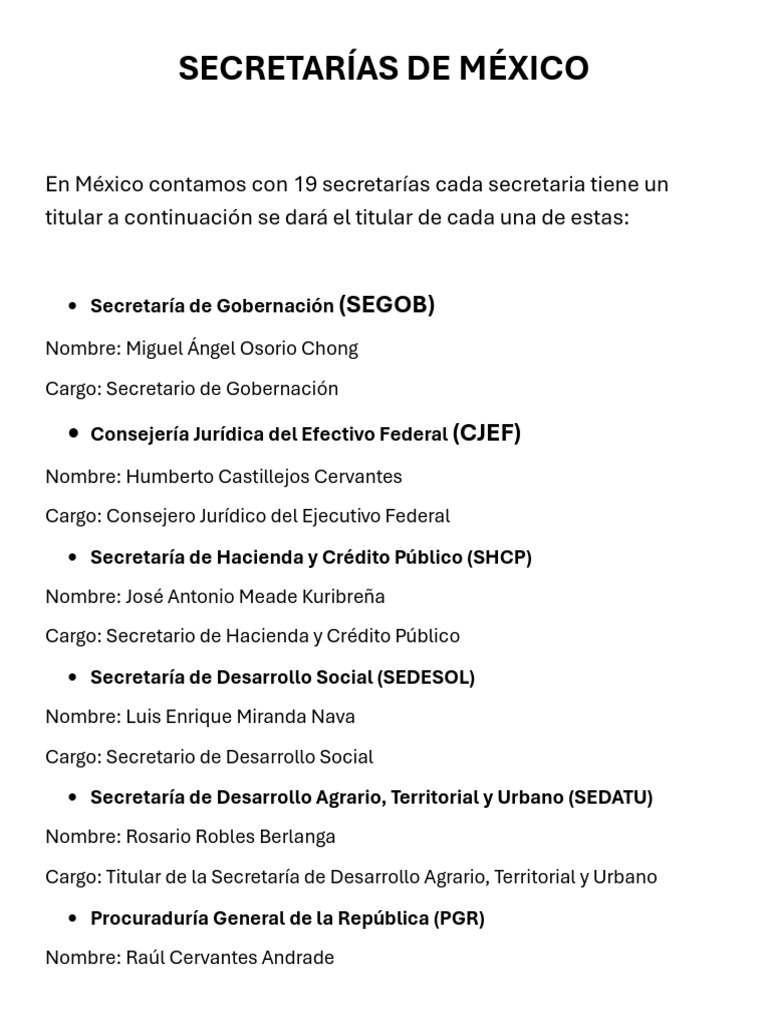 Secretarías | PDF | México | Politica de mexico