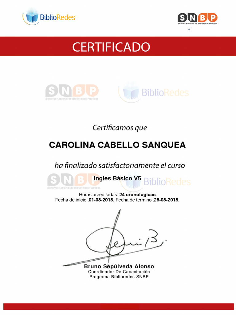 Certificado de Curso Inglés Básico Caro | PDF