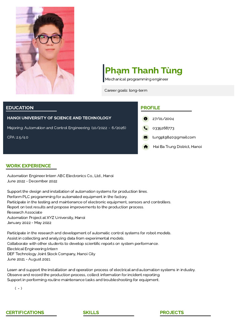 CV PH M Thanh Tùng - CV 2024-TopCV - Vn-Đã G P | PDF | Automation | Engineering