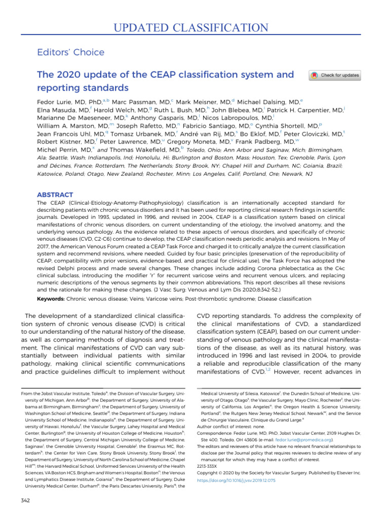 Updated Classification: The 2020 Update of The CEAP Classi Cation ...