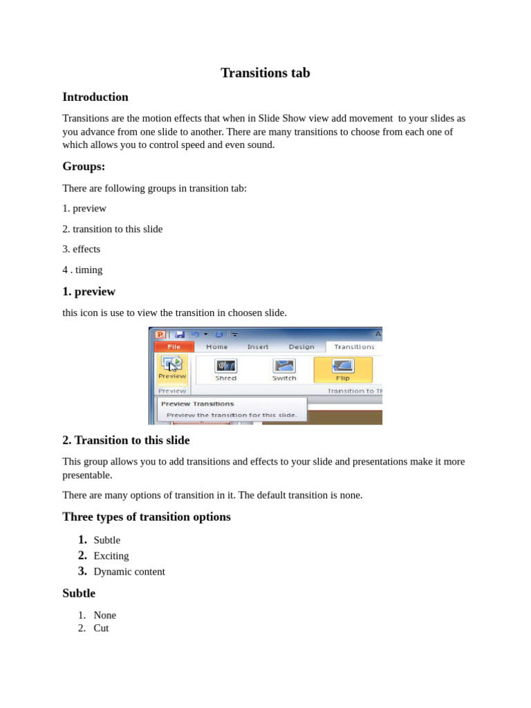 Transitions Tab Powerpoint-1 | PDF | Art | Computers