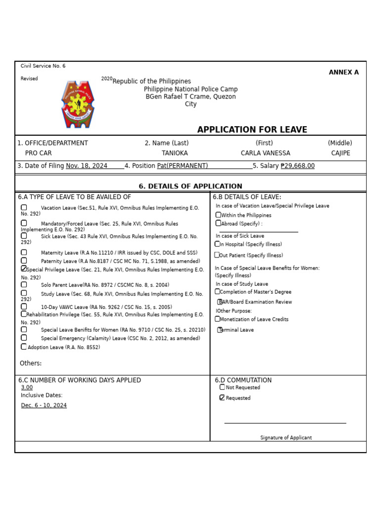 Civil Service Leave Application Form | PDF | Government