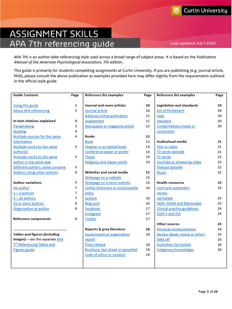 APA 7th Referencing Guide | PDF | Citation | Apa Style