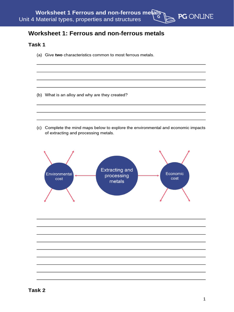 1.8a Metals Worksheet 1 | PDF | Metals | Steel