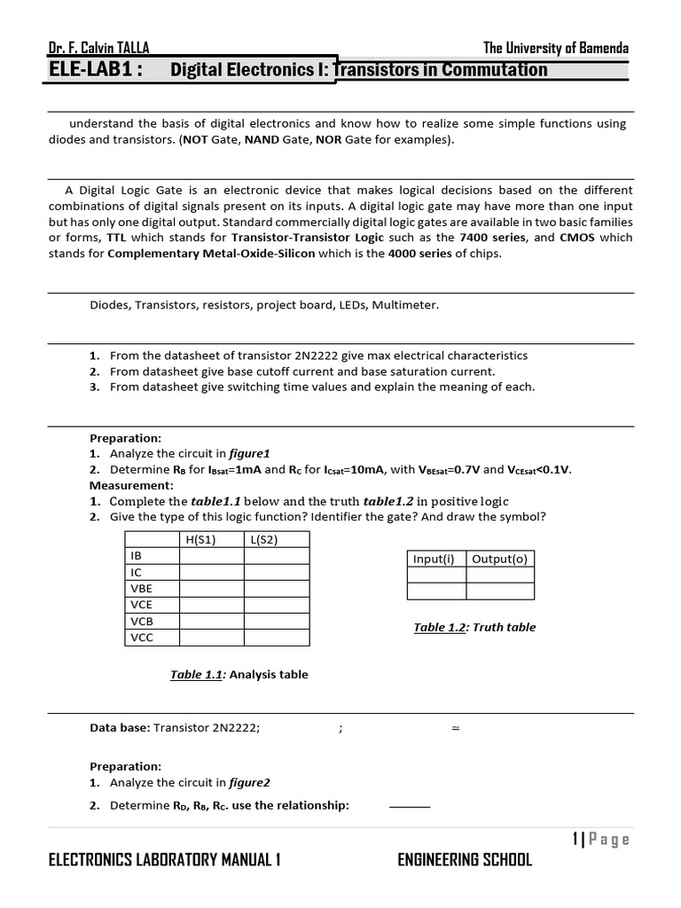 ELE-LAB1 - N°2 - Diodes and Transistor Based Two Input - 240925 ... ELE-LAB1 - N°2 - Diodes and Transistor Based Two Input - 240925 ...