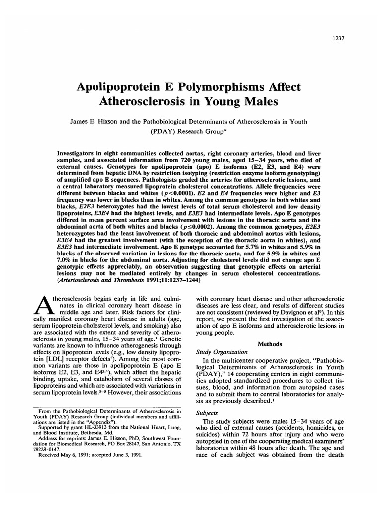 Apoliprotein e Polymorphism Youth Arterioscler Thromb Vasc Biol-1991 ...