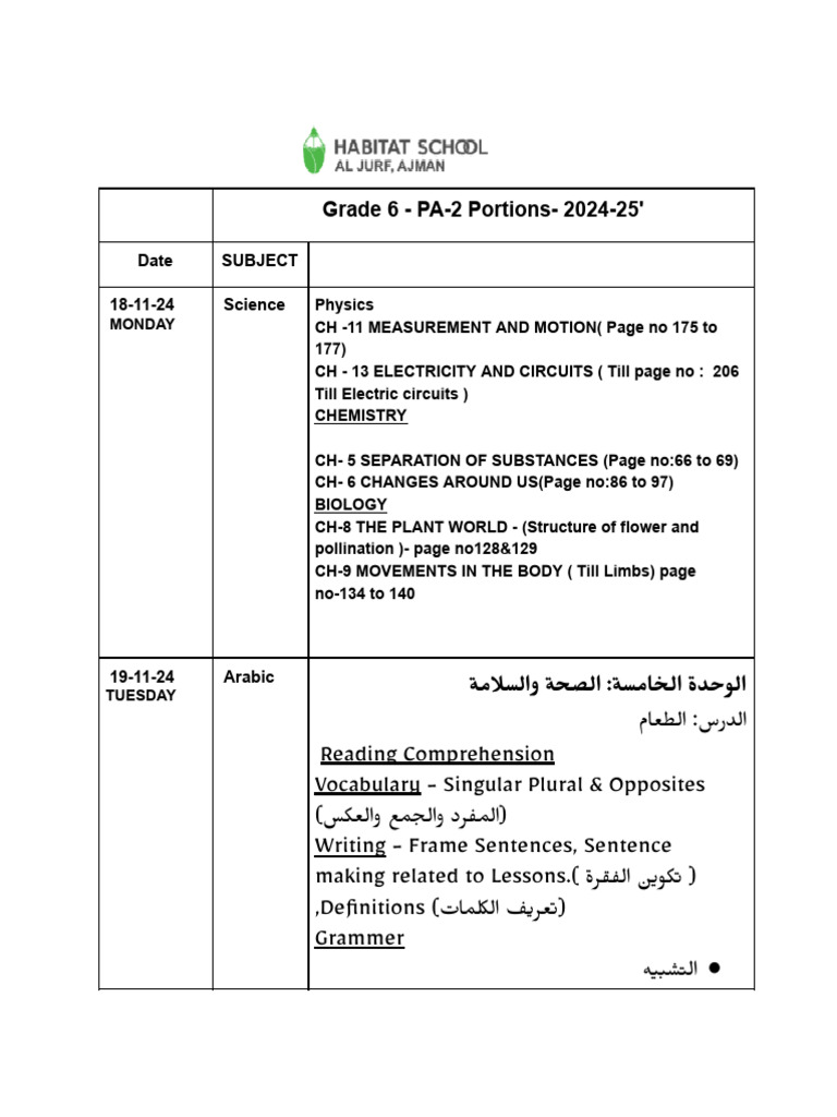 Grade6-PA2 Portions - 2024-25' | PDF | Languages | Foreign Language Studies
