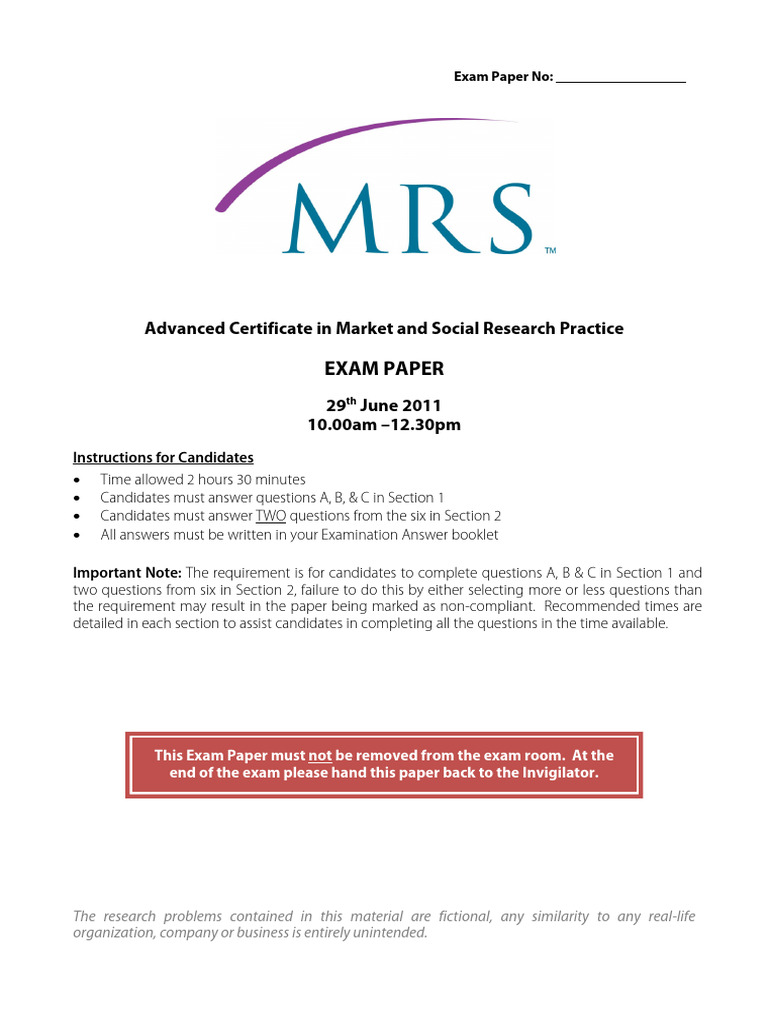 MRS Advanced Certificate Exam Paper 2011 | PDF | Survey Methodology ...