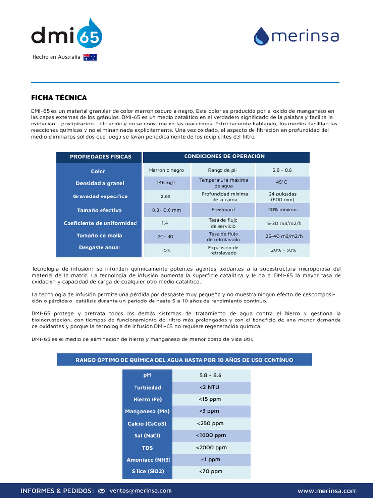 FICHA TÉCNICA DMI 65 Merinsa | PDF | Agua | Catálisis