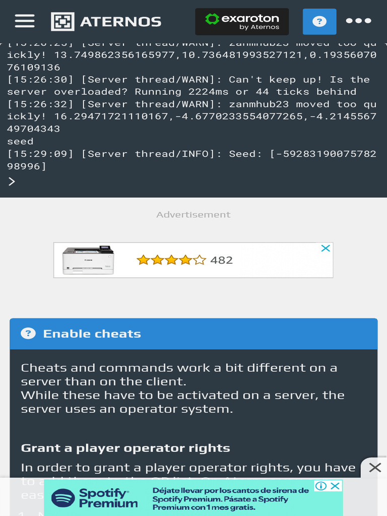 Console Aternos Free Minecraft Server | PDF