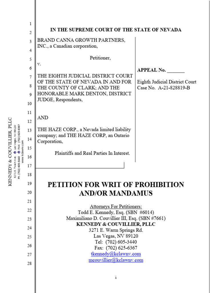 Petition For Writ of Mandamus or Prohibition | PDF | Mandamus | Writ