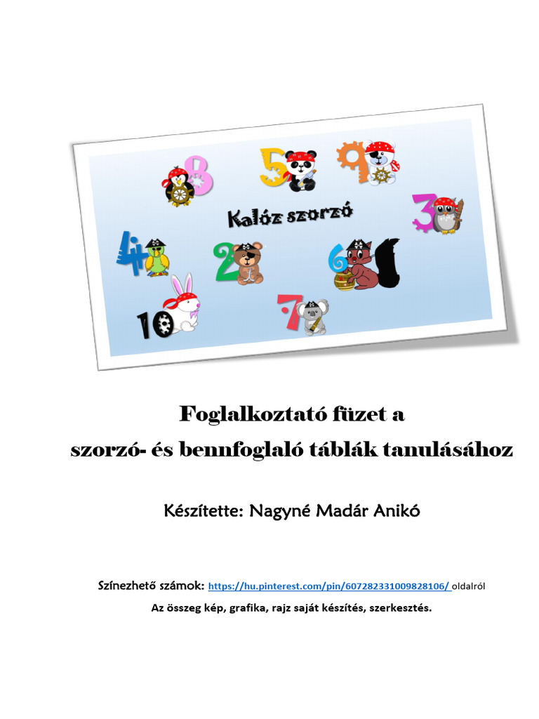 Kaloz Szorzo Foglalkoztato Fuzet A Szorzo Es Bennfoglalo Tablak ...