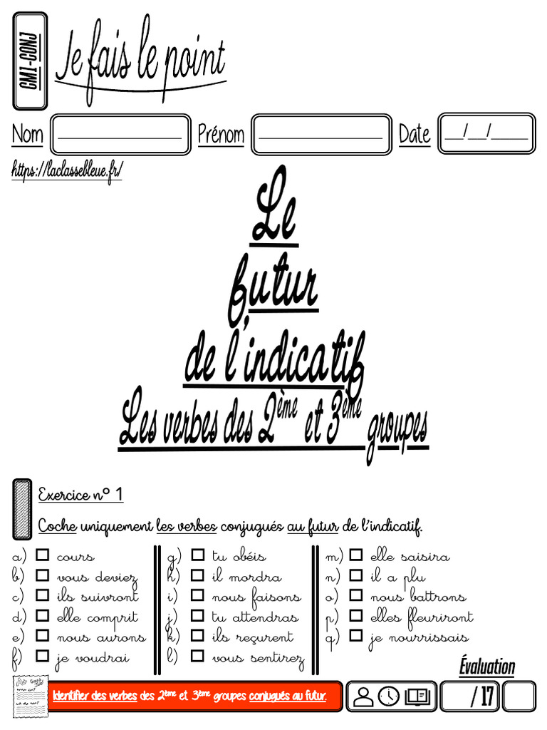Le Futur de Lindicatif Les Verbes Des 2eme Et 3eme Groupes CM1 | PDF ...