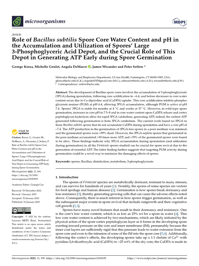 Role of Bacillus Subtilis Spore Core Water Content | PDF | Biochemistry ...