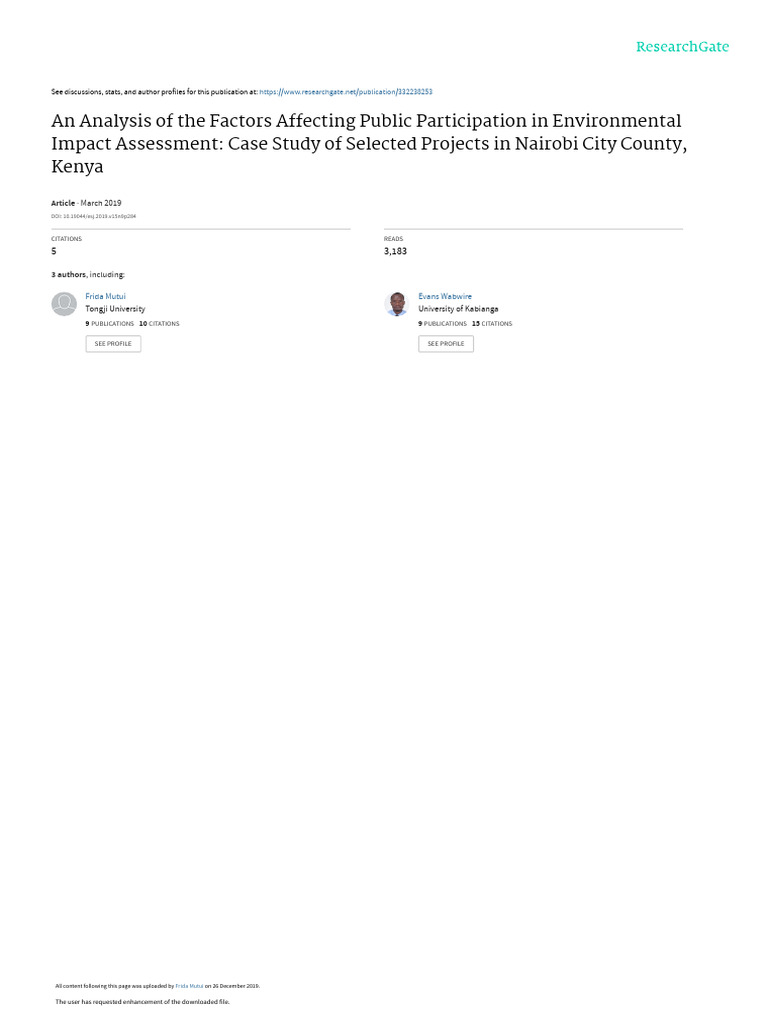 Factors Influencing Public Participation in EIA | PDF | Environmental Impact Assessment ...