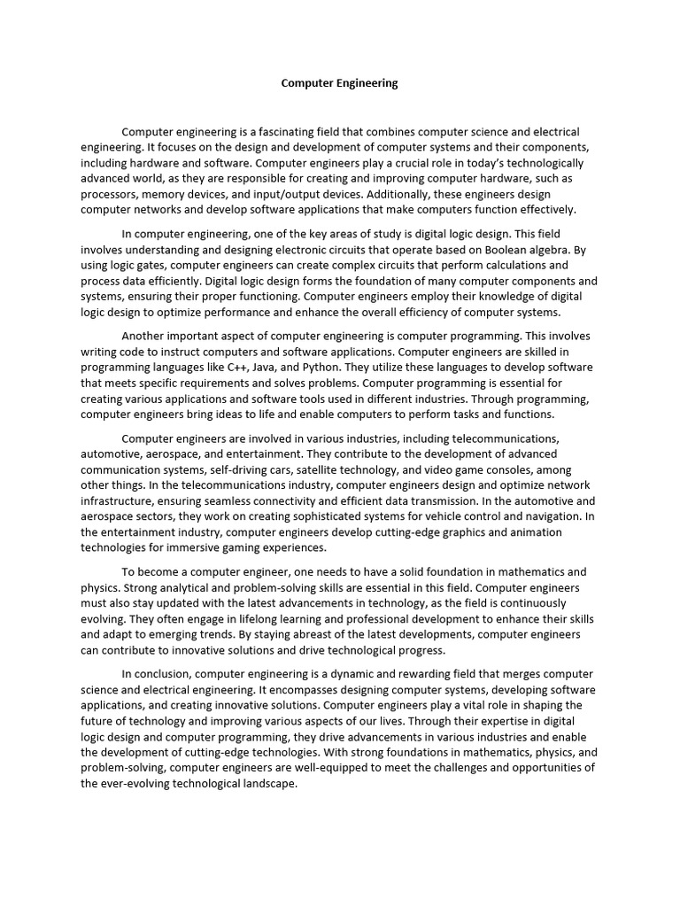 Computer Engineering Overview Pdf Computer Engineering Engineering