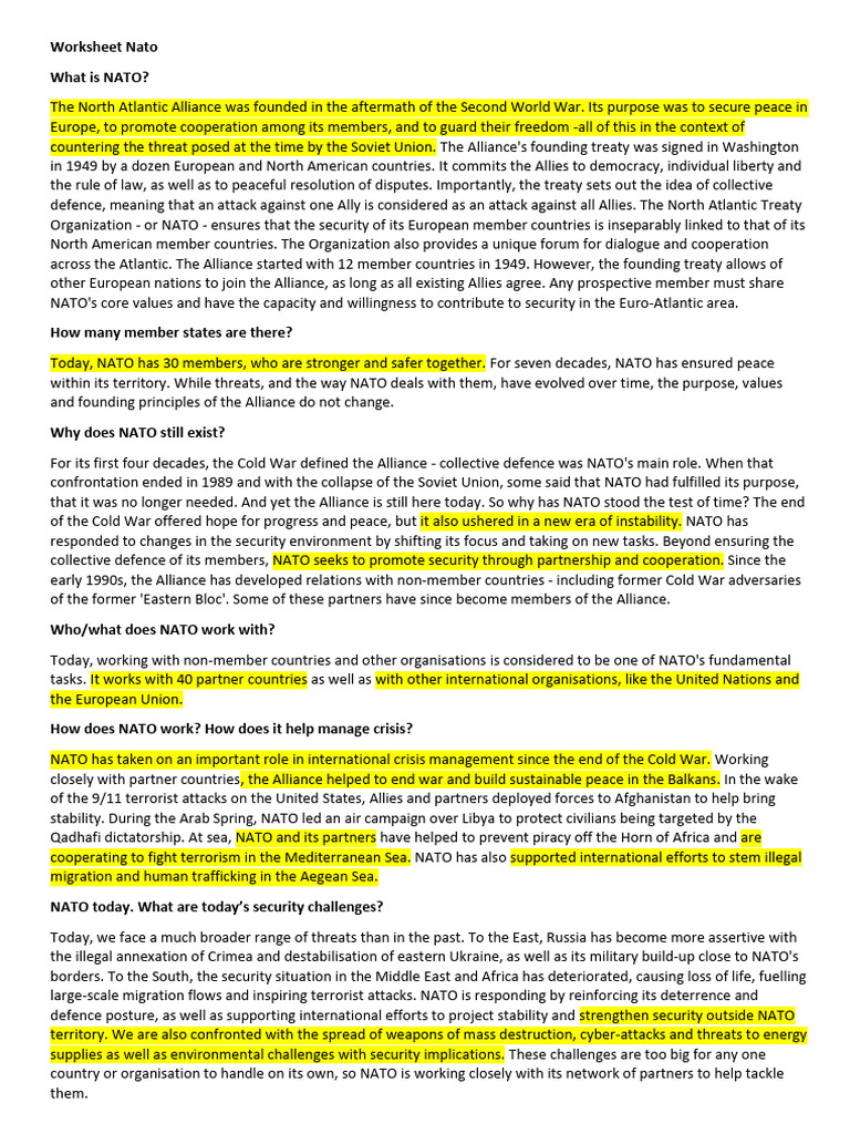 Worksheet Nato What Is NATO? | PDF | Nato | Cold War