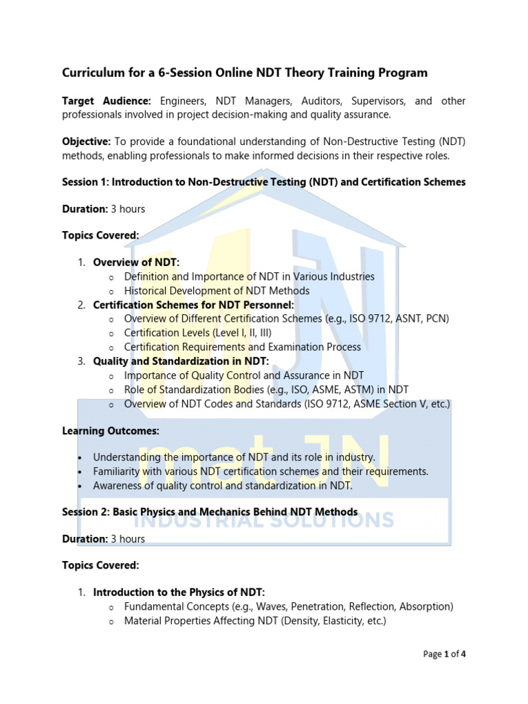Curriculum For A 6-Session Online NDT Theory Training Program | PDF ...