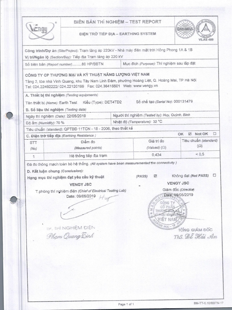 Hp1a - Substation Equipment Test Report | PDF