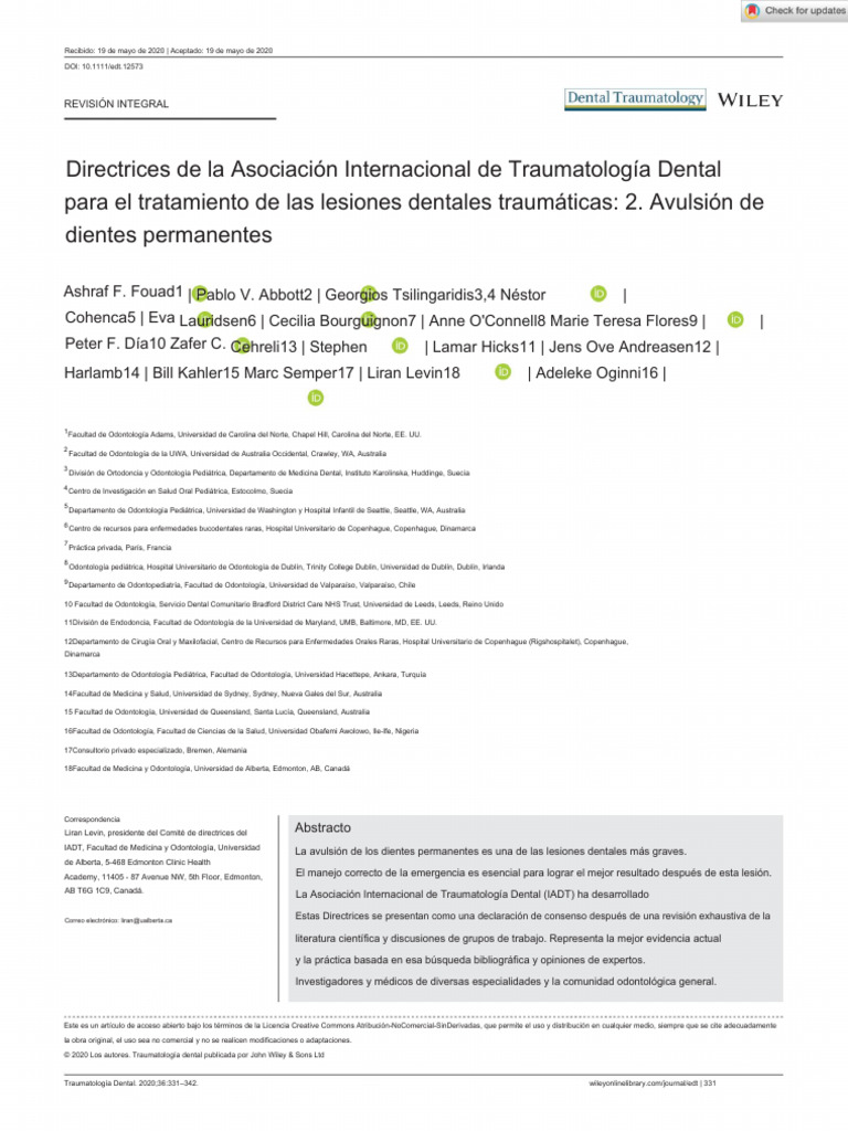 Directrices IADT sobre avulsión dental | PDF | Odontología | Terapia