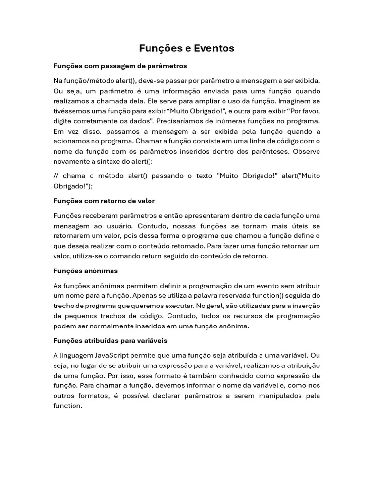 Funções e Eventos | PDF | Script Java | Parâmetro (programação de ... Funções e Eventos | PDF | Script Java | Parâmetro (programação de ...