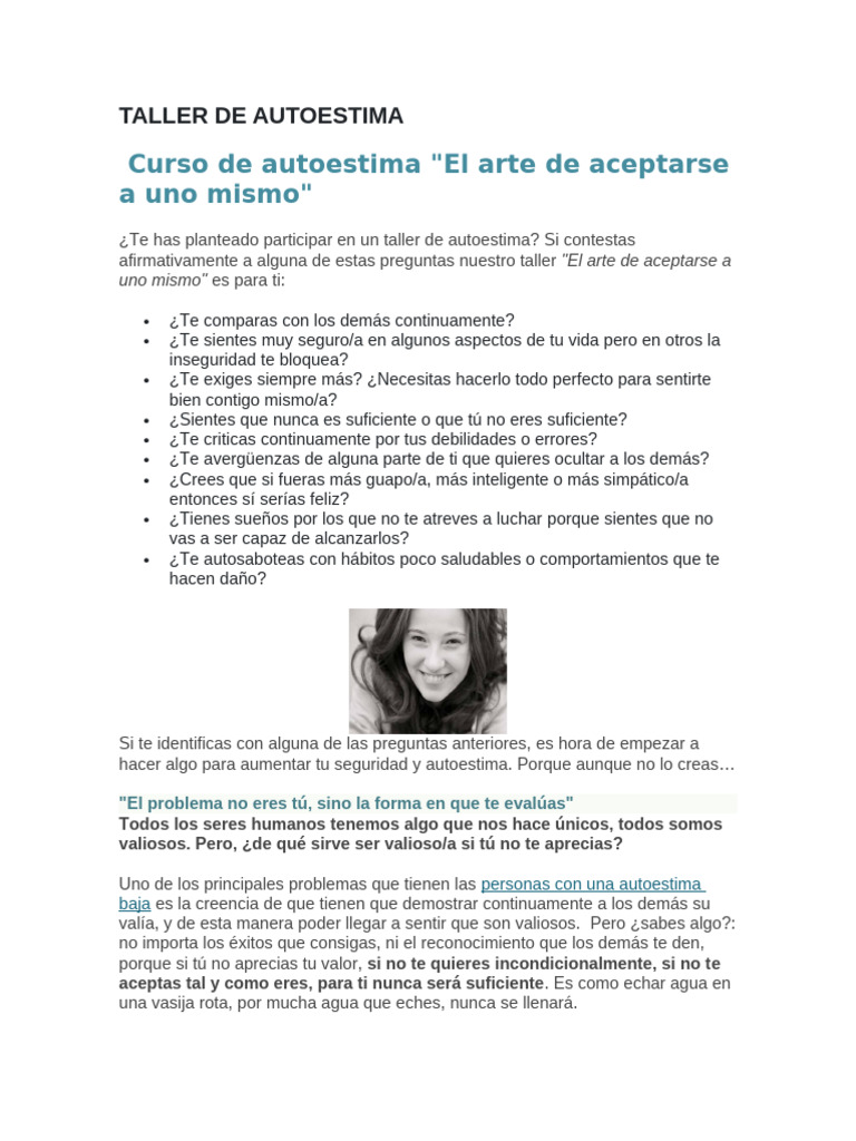 Taller de Autoestima | PDF | Autoestima | Las emociones