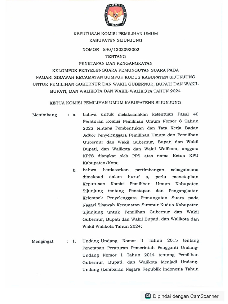 SK KPPS Sisawah | PDF