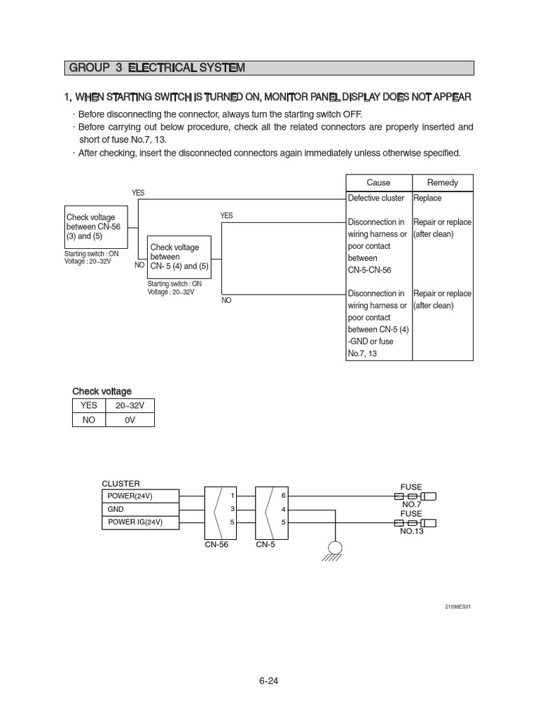Group 3 Electrical System: 1. When Starting Switch Is Turned On, Monitor Panel Display Does Not ...