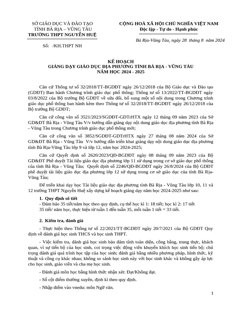 29 - 8 - Ke Hoach Giang Day GDDP | PDF