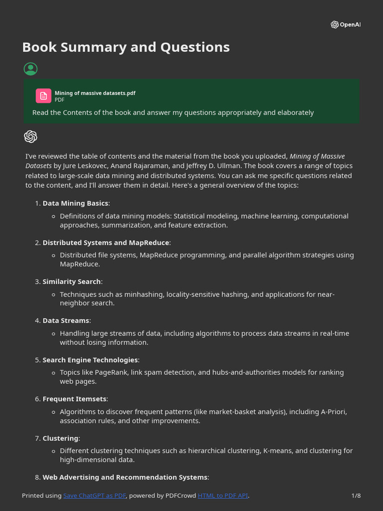 Book Summary and Questions | PDF | Map Reduce | Algorithms