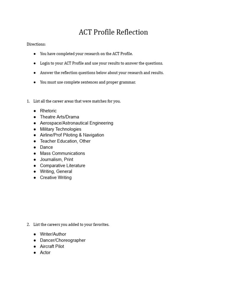 ACT Profile Reflection | PDF