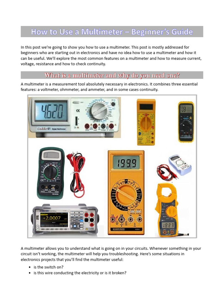 Beginner's Guide to Using a Multimeter | PDF | Resistor | Voltage