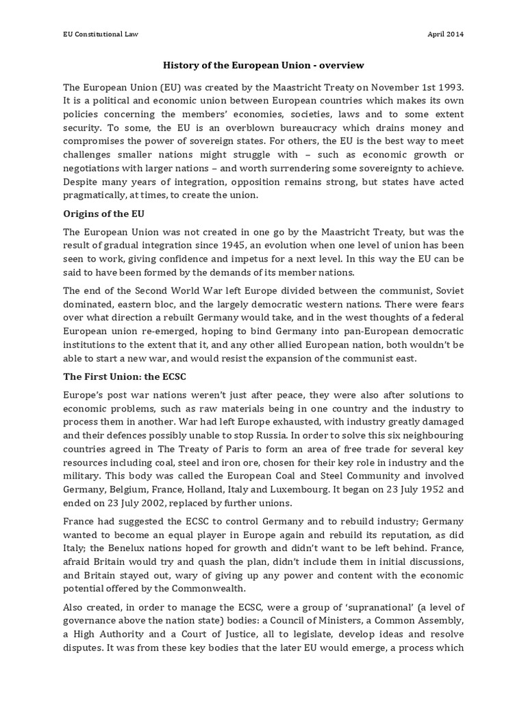History of the European Union | PDF | European Union | Maastricht Treaty