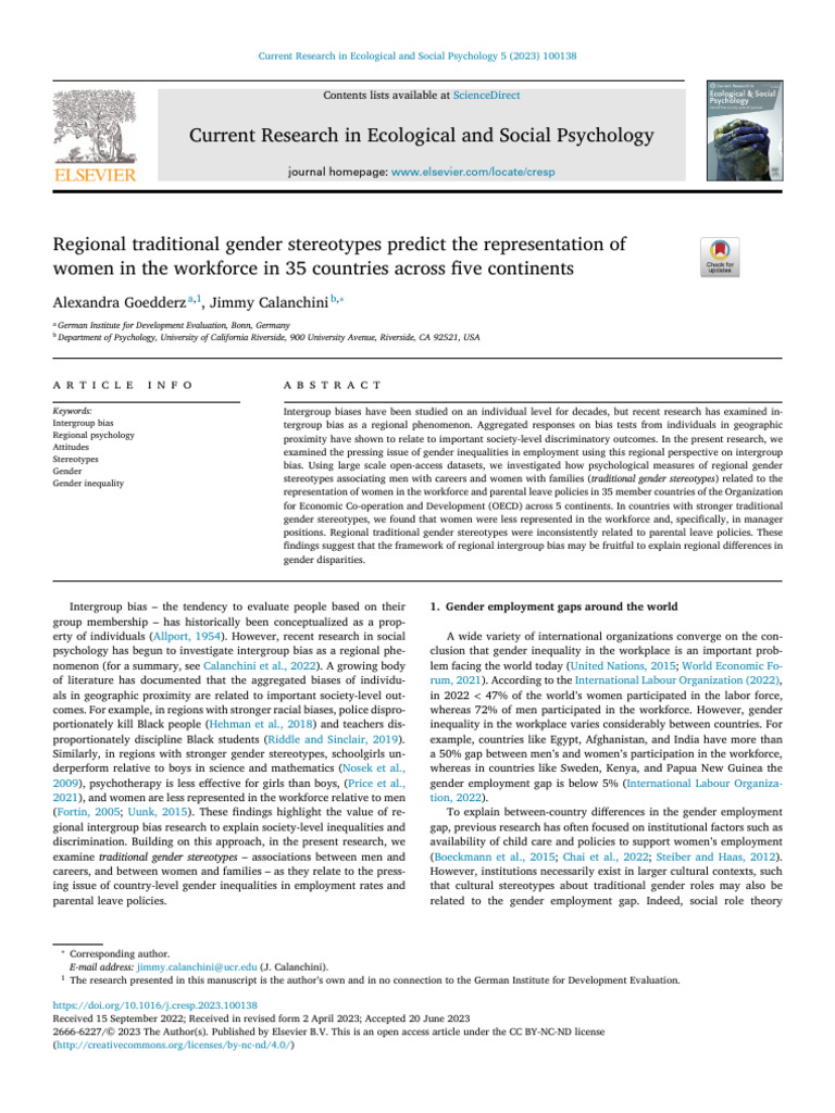 Regional Traditional Gender Stereotypes Predict The - 2023 - Current ...
