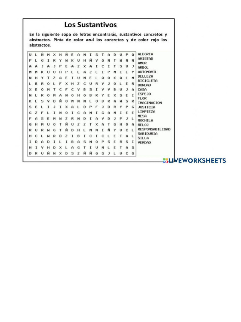 Sopa de Letra Sustantivos | PDF