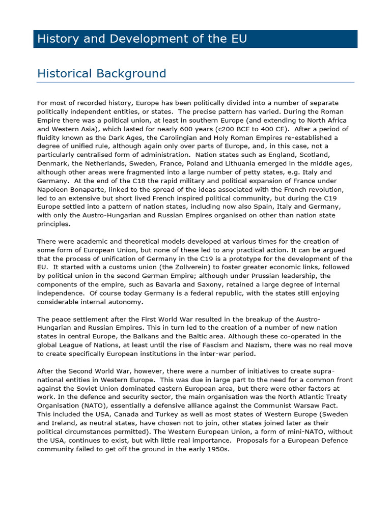 1-EU-History-formatted | PDF | European Union | Enlargement Of The ...